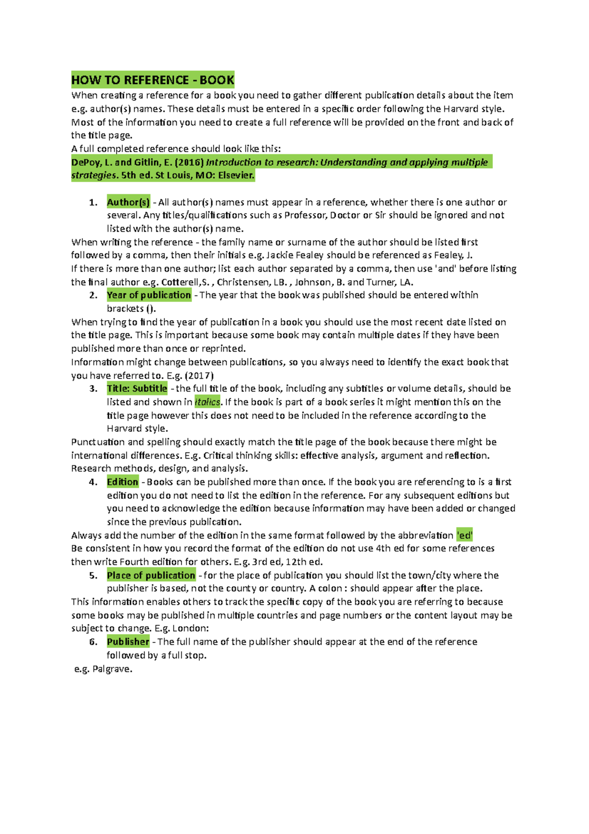 HOW TO Reference - BOOK - referencing books - HOW TO REFERENCE - BOOK When creating a reference ...