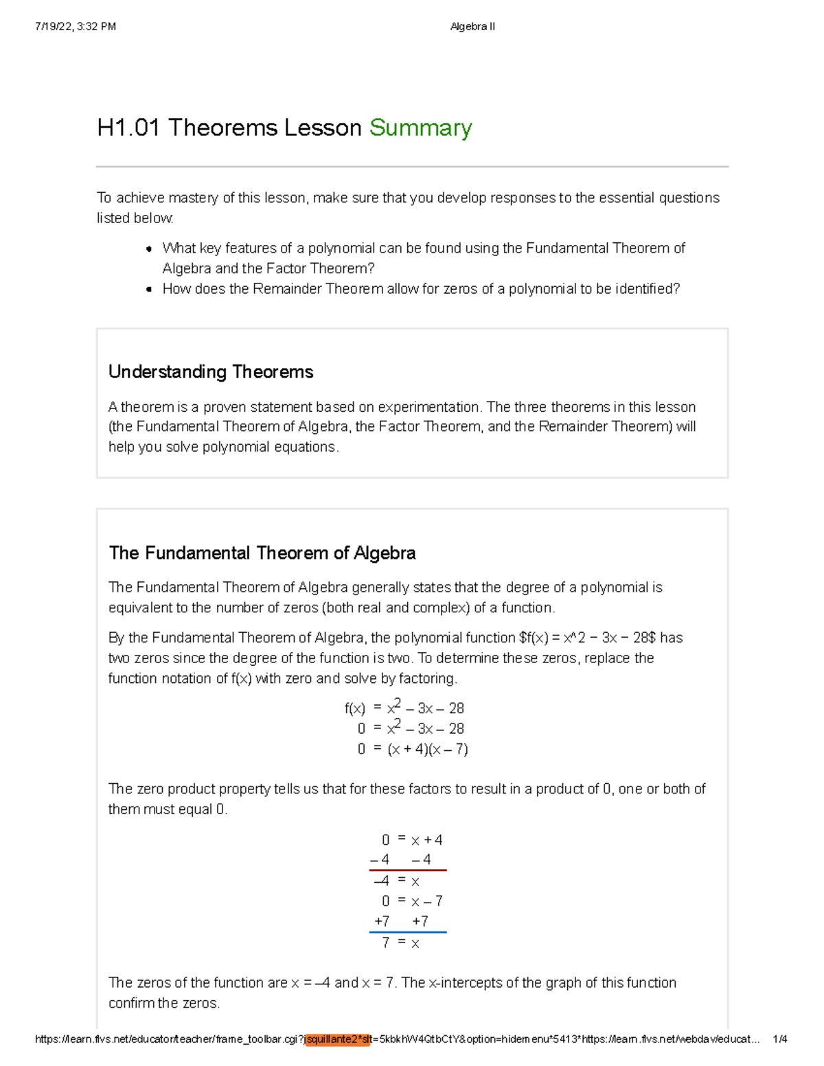 Segment 1 Honor Lesson summaries for review - H1 Theorems Lesson ...