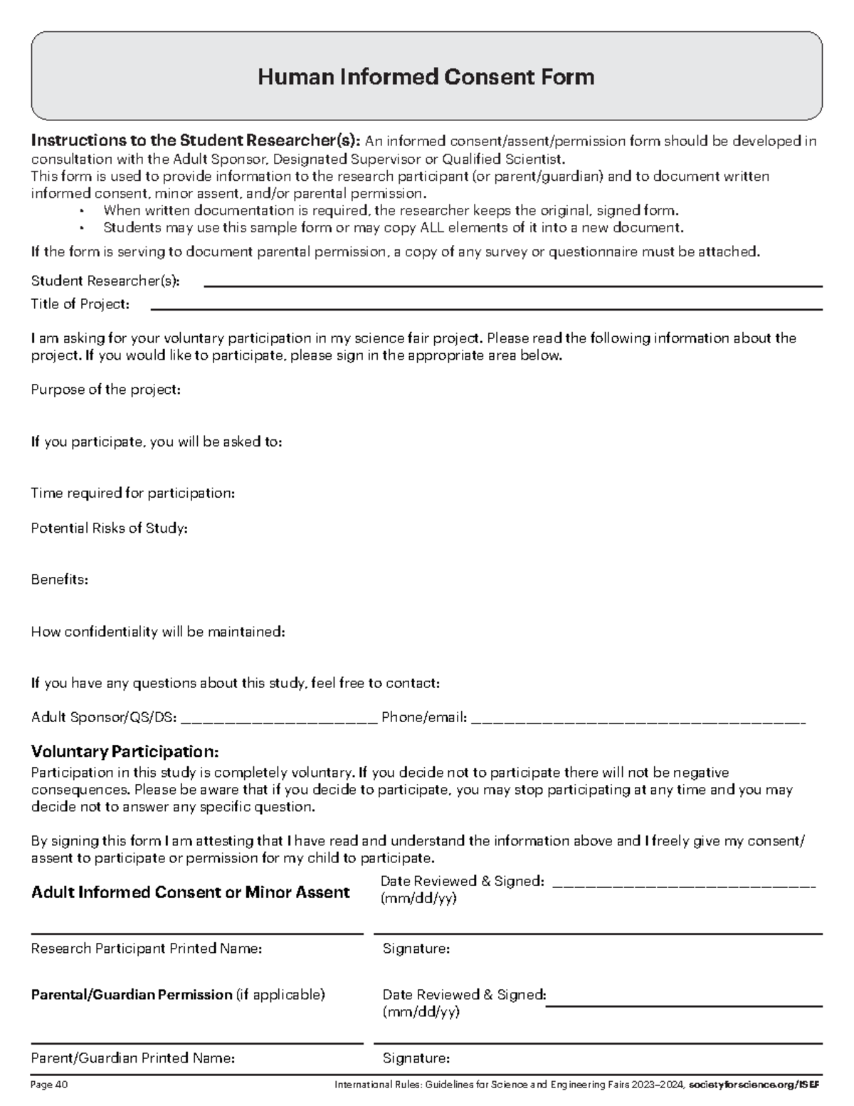4 Sample Informed Consent - Page 40 International Rules: Guidelines for ...