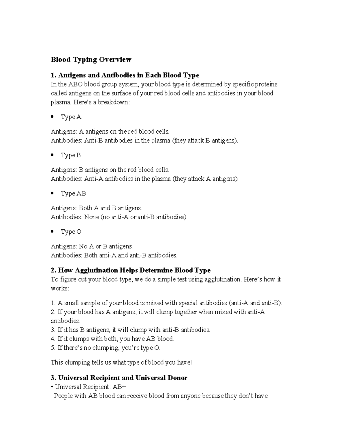 Week 1 A&P 3 - week 1 - Blood Typing Overview 1. Antigens and ...