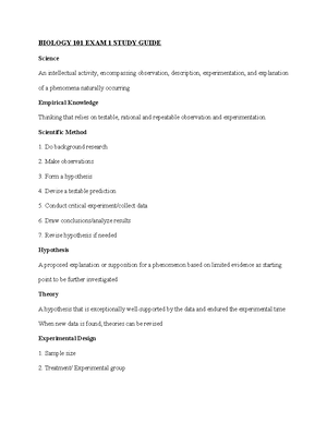 Biology (Bio 101): Exam 1 Study Guide Outline And Answers - Biology 101 ...
