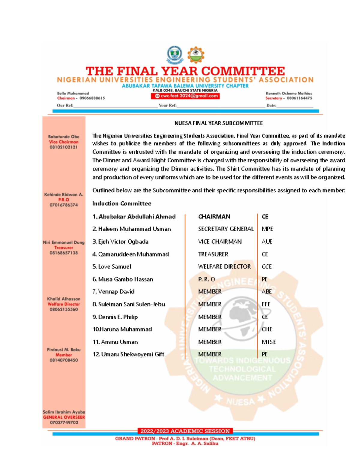 Subcommittee 2 - Notch - NUESA FINAL YEAR SUBCOMMITTEE The Nigerian ...