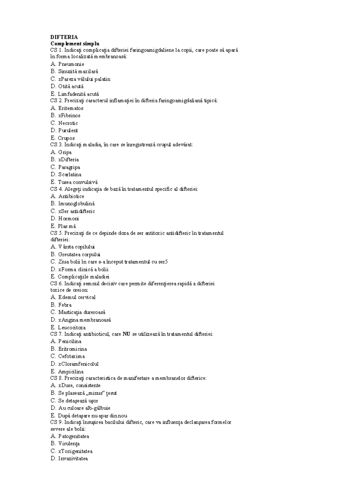 Teste copii rezolvate - Boli infecțioase - DIFTERIA Complement simplu ...