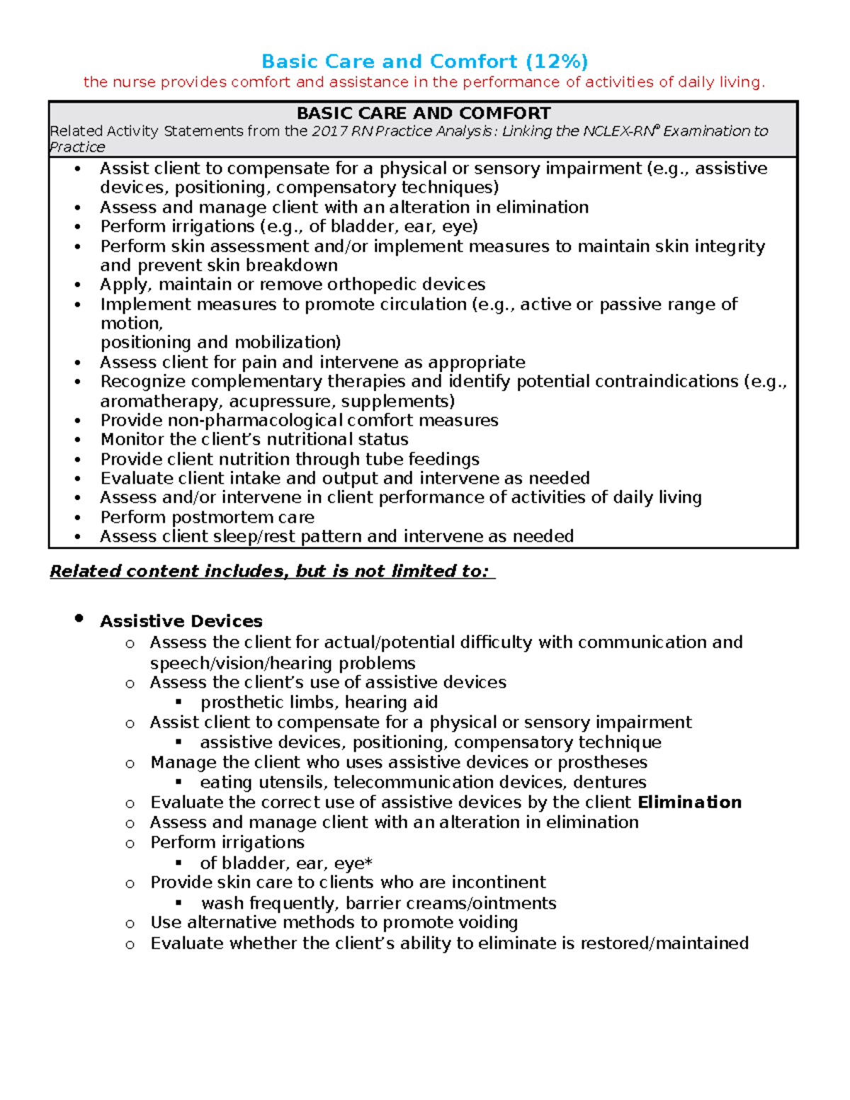 Basic Care and Comfort - BASIC CARE AND COMFORT Related Activity ...