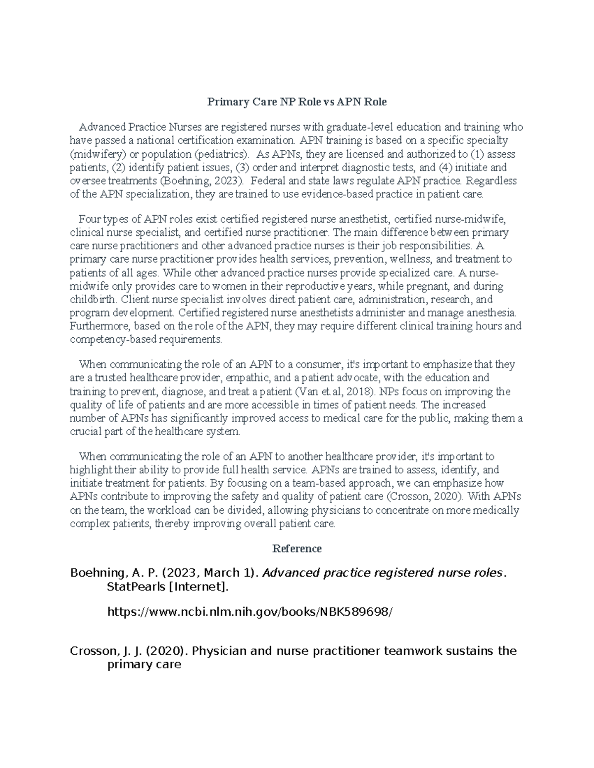Primary Care NP Role - Discussion 2 - Primary Care NP Role vs APN Role ...