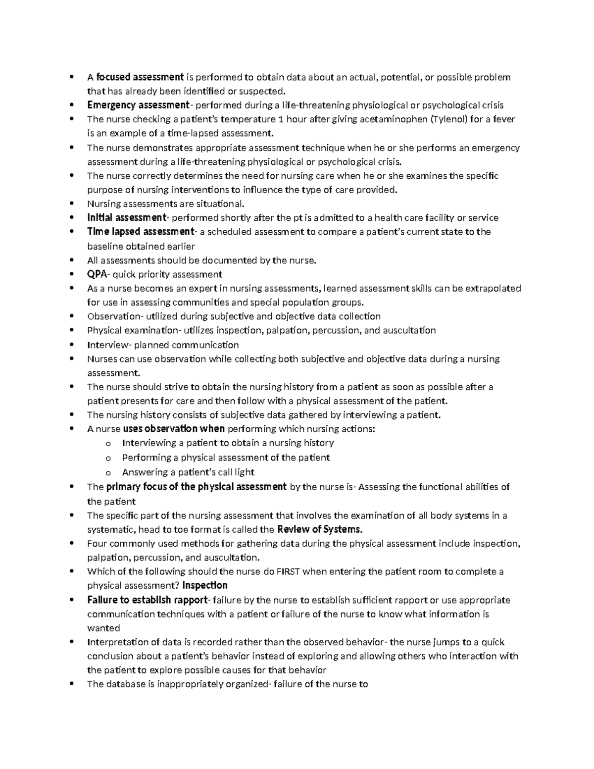 Fundamentals Unit 2 - A focused assessment is performed to obtain data ...