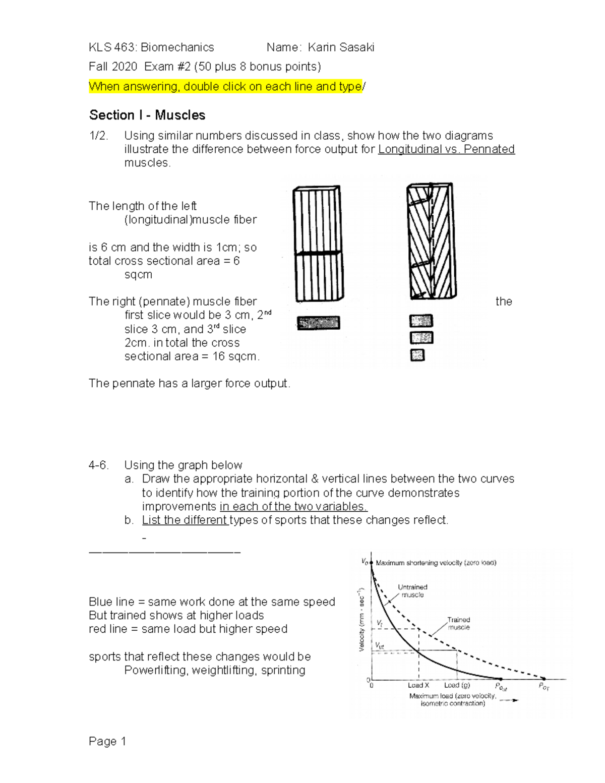 463 - Exam 2____ - KLS 463: Biomechanics Name: Karin Sasaki Fall 2020 ...