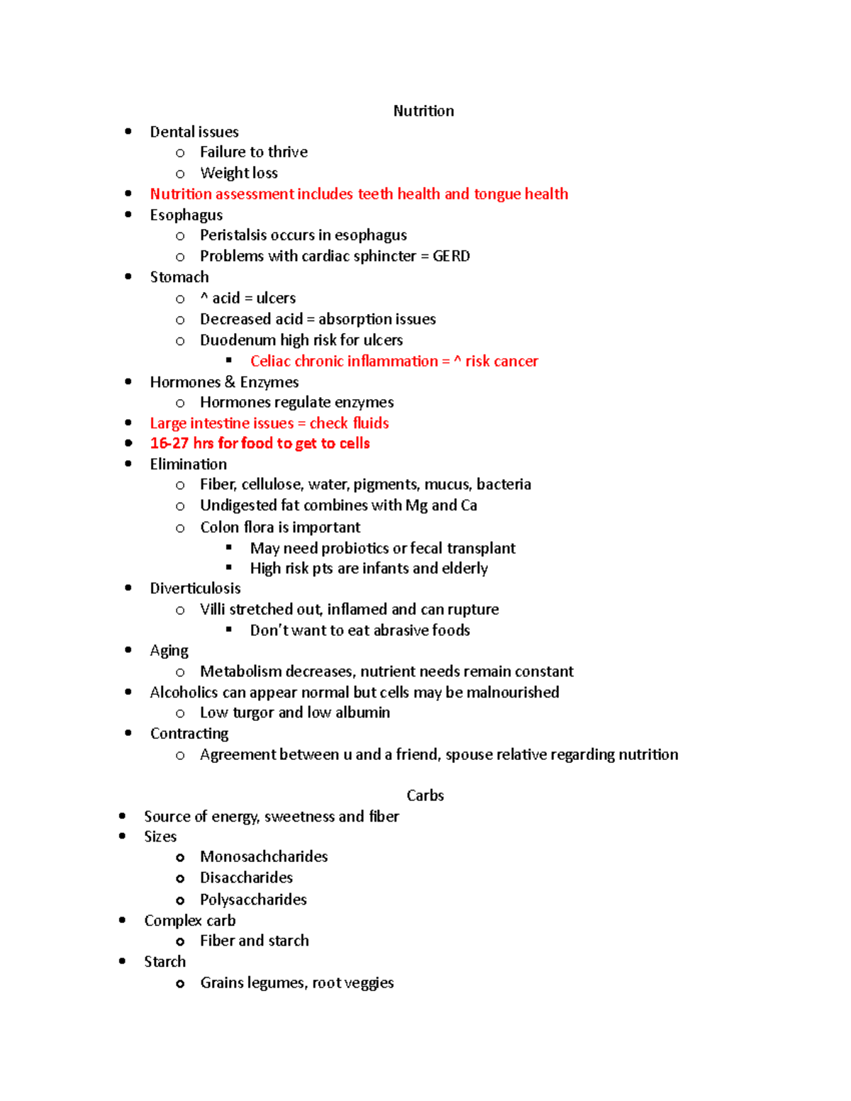 Nutrition Notes - Nutrition Dental issues o Failure to thrive o Weight ...