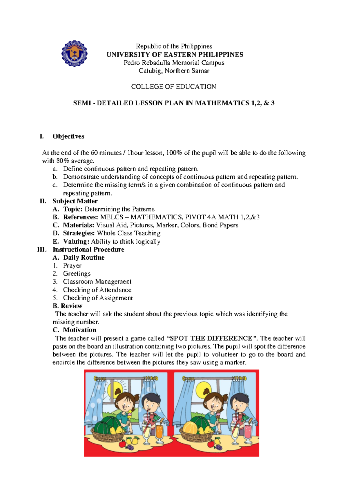 Multigrade LP(MATH) - Republic of the Philippines UNIVERSITY OF EASTERN ...