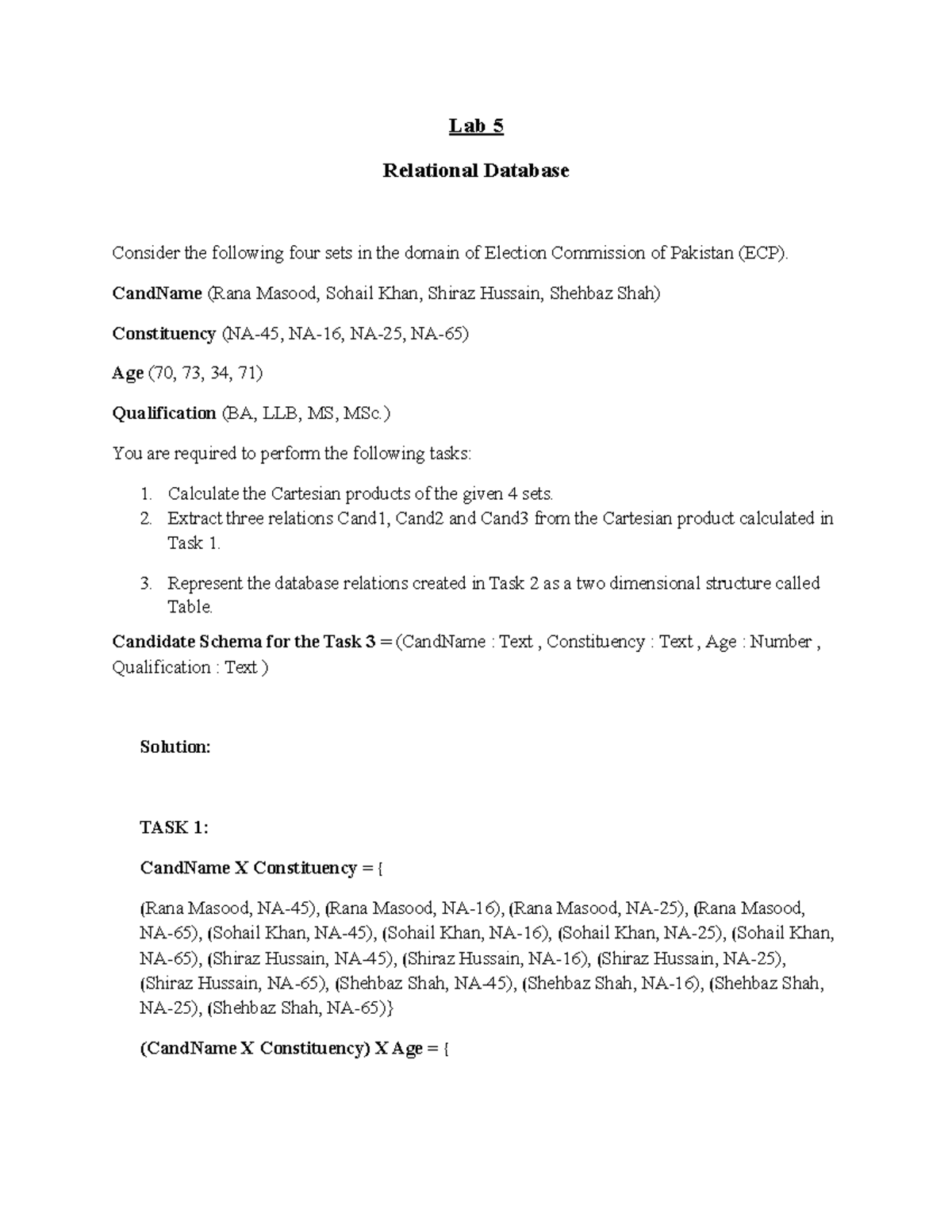Updated Lab 5-Relational Database - Lab 5 Relational Database Consider ...