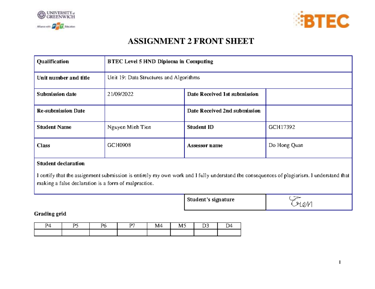 Assignment 2 full - ASSIGNMENT 2 FRONT SHEET Qualification BTEC Level 5 ...