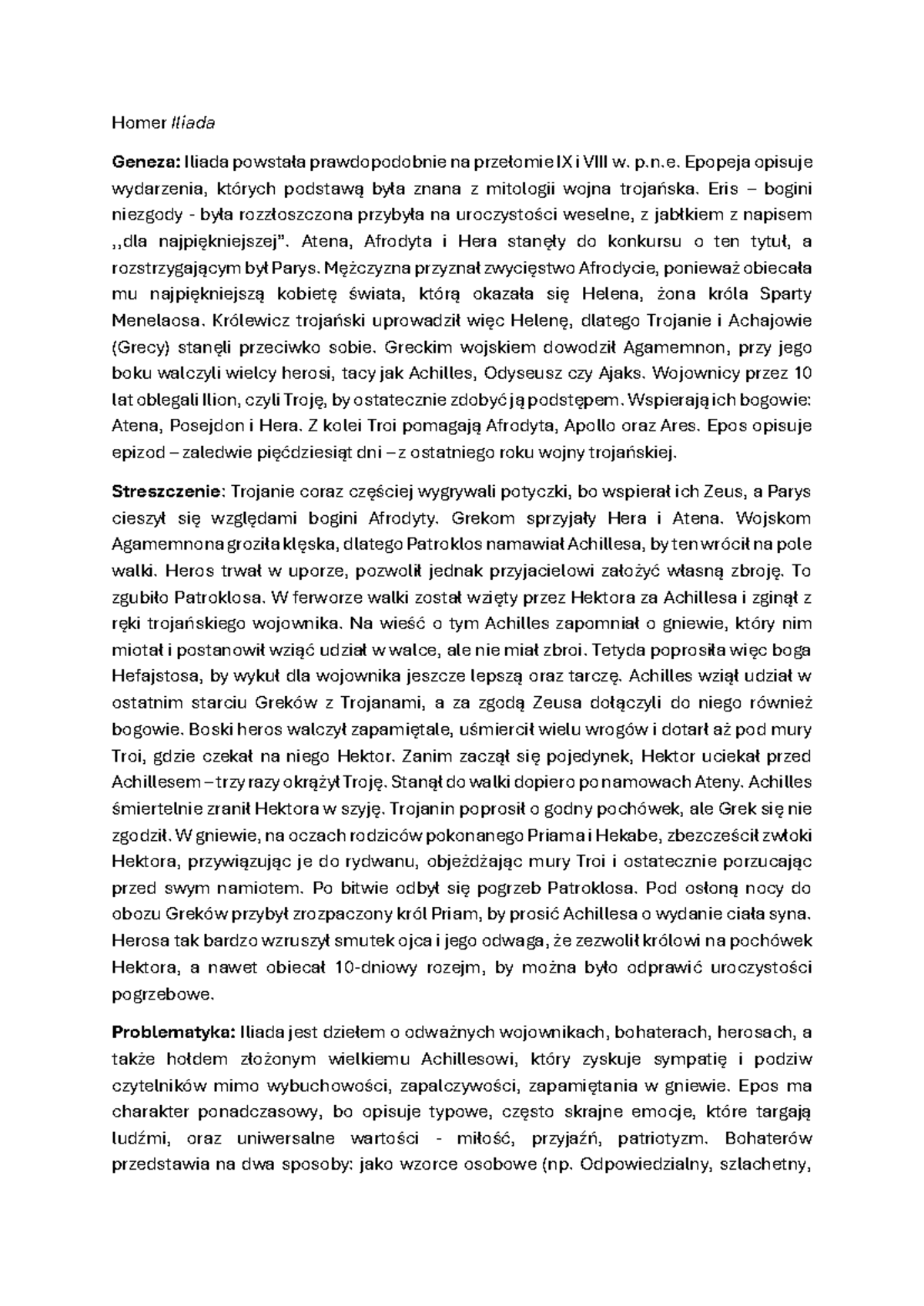 Iliada Homera - Homer Iliada Geneza: Iliada powstała prawdopodobnie na ...