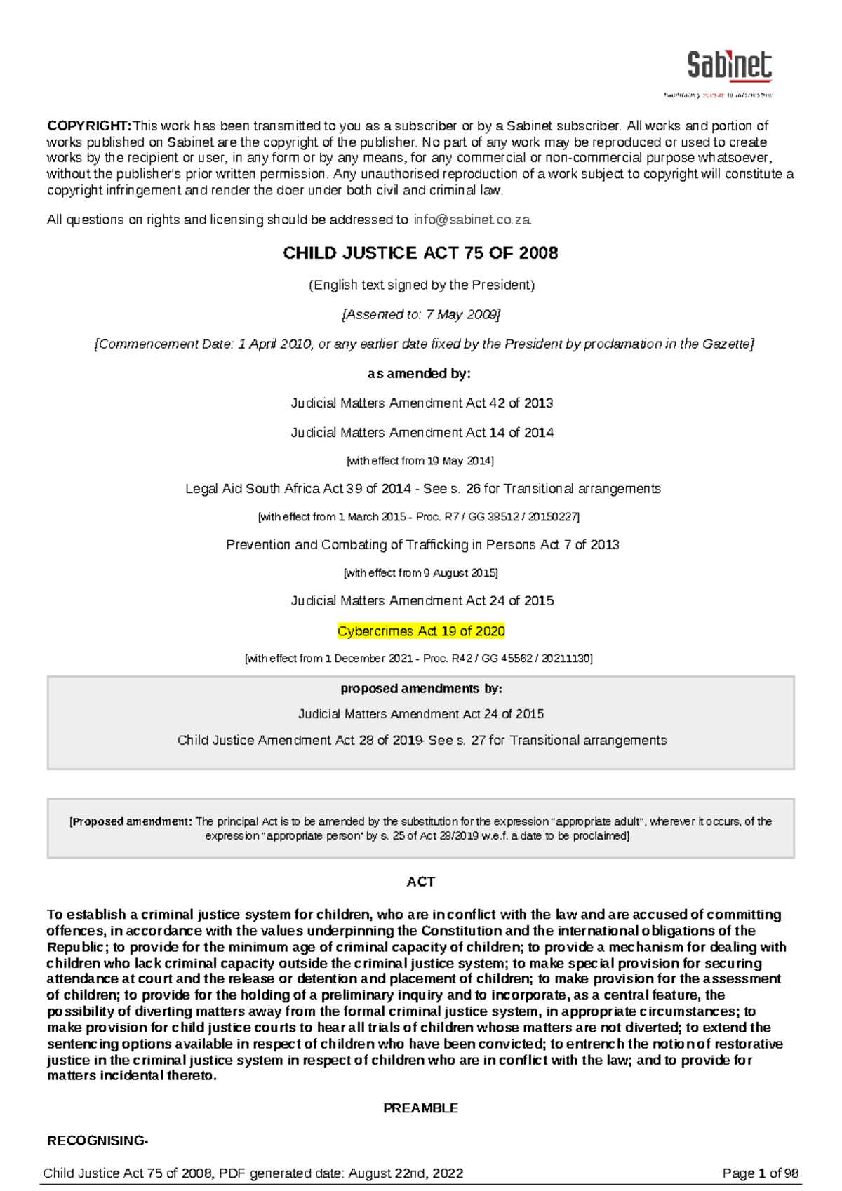 Child justice act 75 of 2008 - COPYRIGHT: This work has been ...