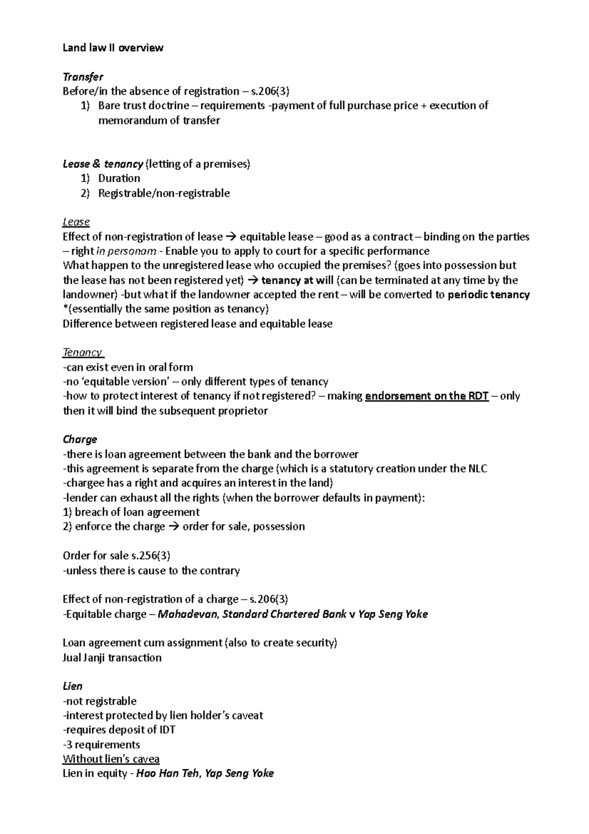 Land Law Ii Overview Summary Land Law Ii Land Law Ii Overview