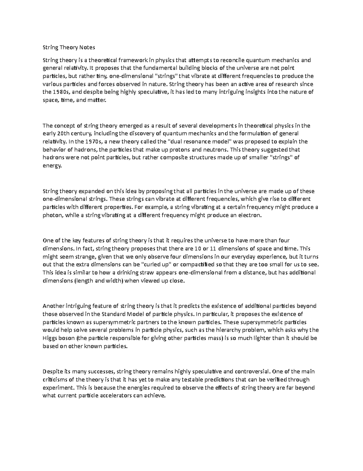 String Theory Notes - String Theory Notes String theory is a ...