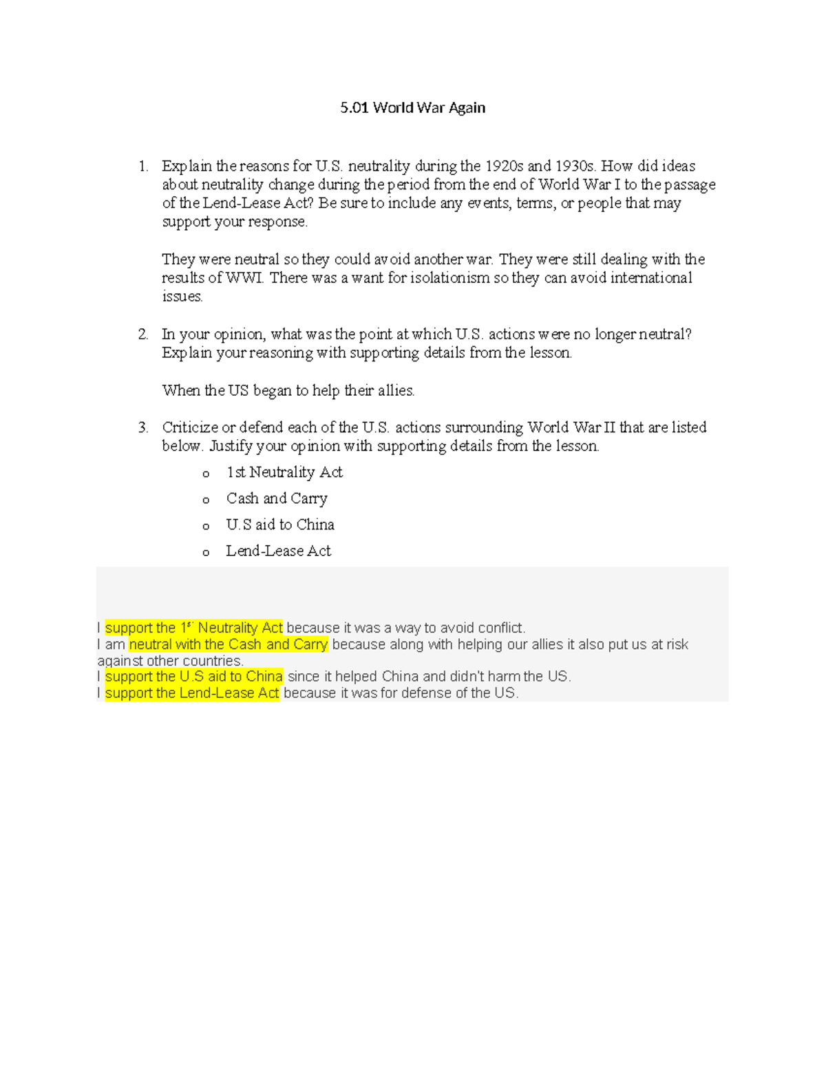 5.01 World At War Again - 5 World War Again 1. Explain the reasons for ...