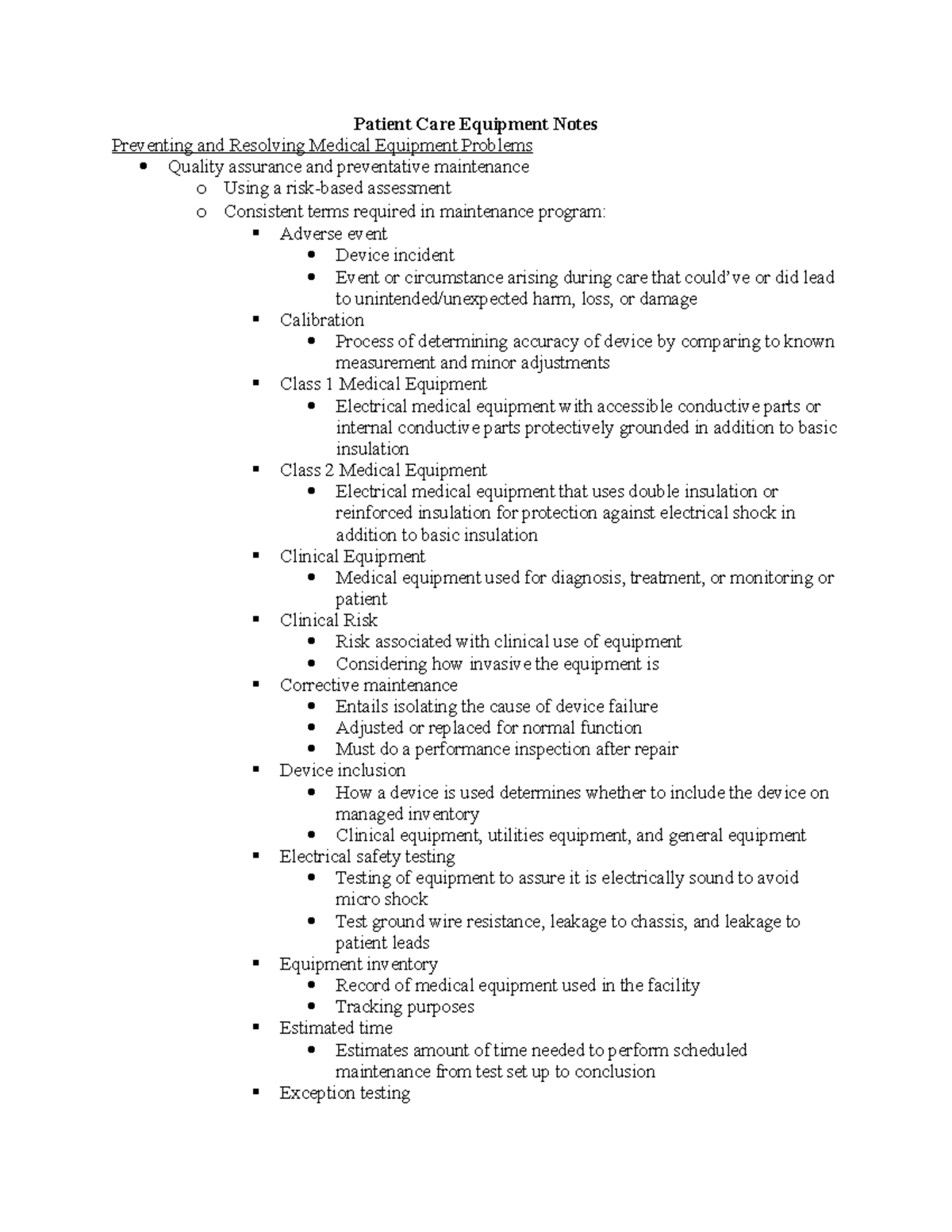 PCE 4 - Preventing and Resolving Medical Equipment problems notes ...