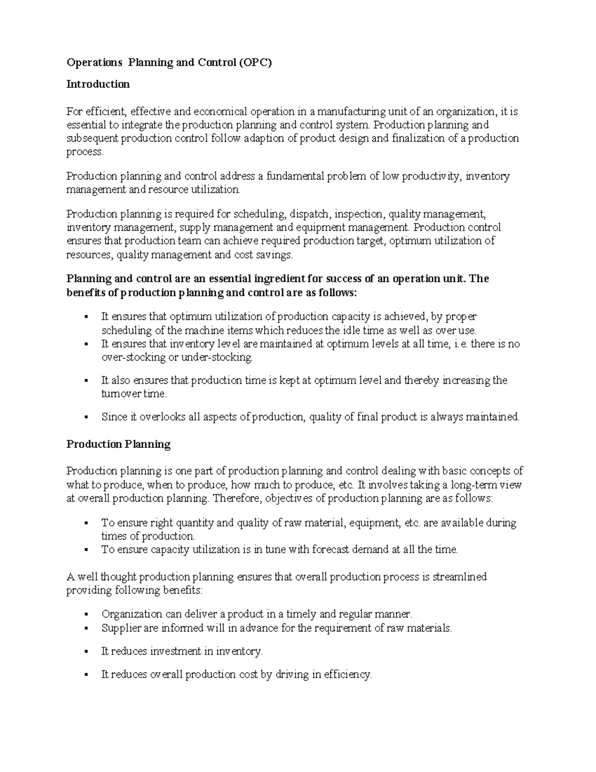 LEC 4 OPC - Notes on Production and operation management - Operations ...