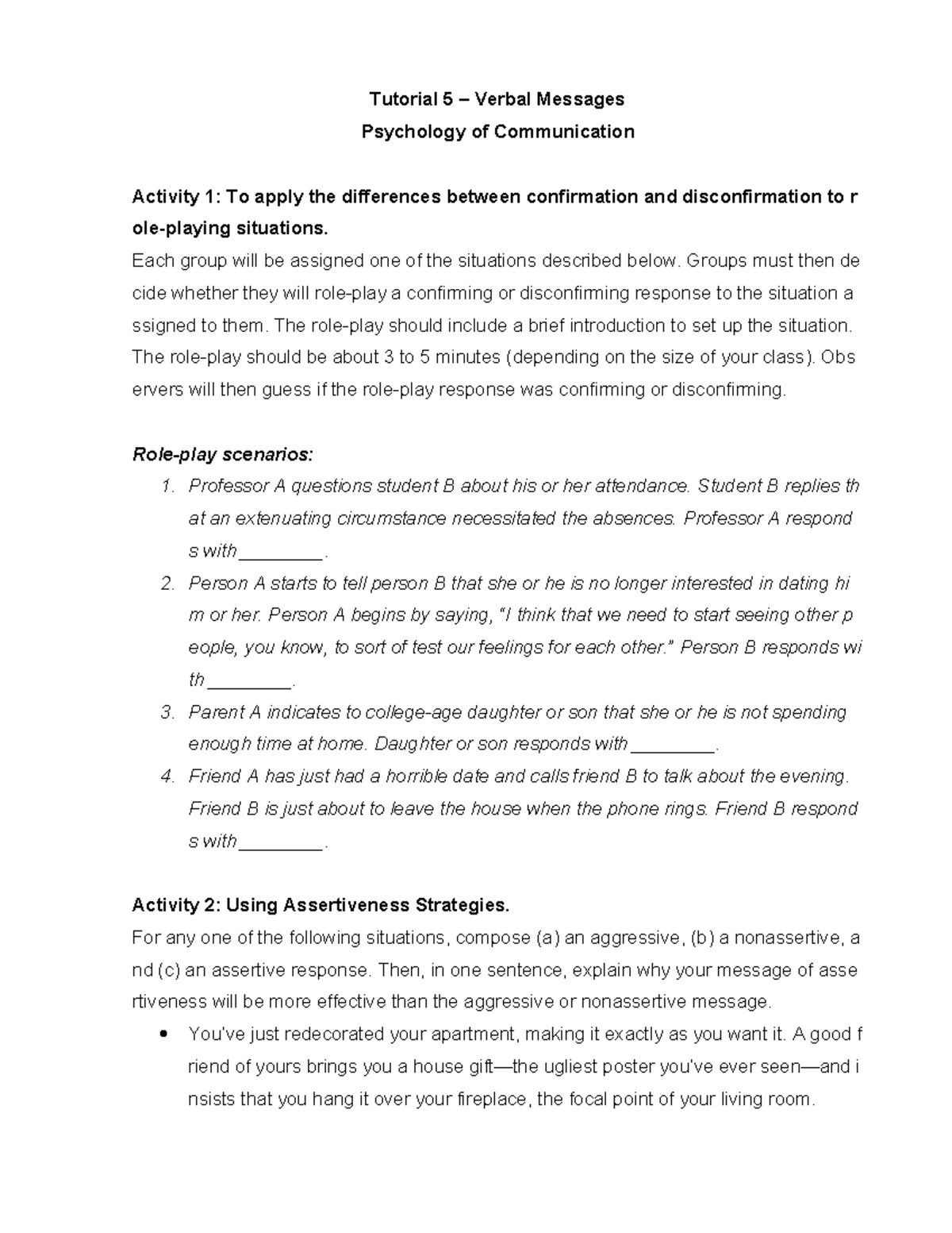 Tut 5 - PCO - TUTPCO - Tutorial 5 – Verbal Messages Psychology of ...