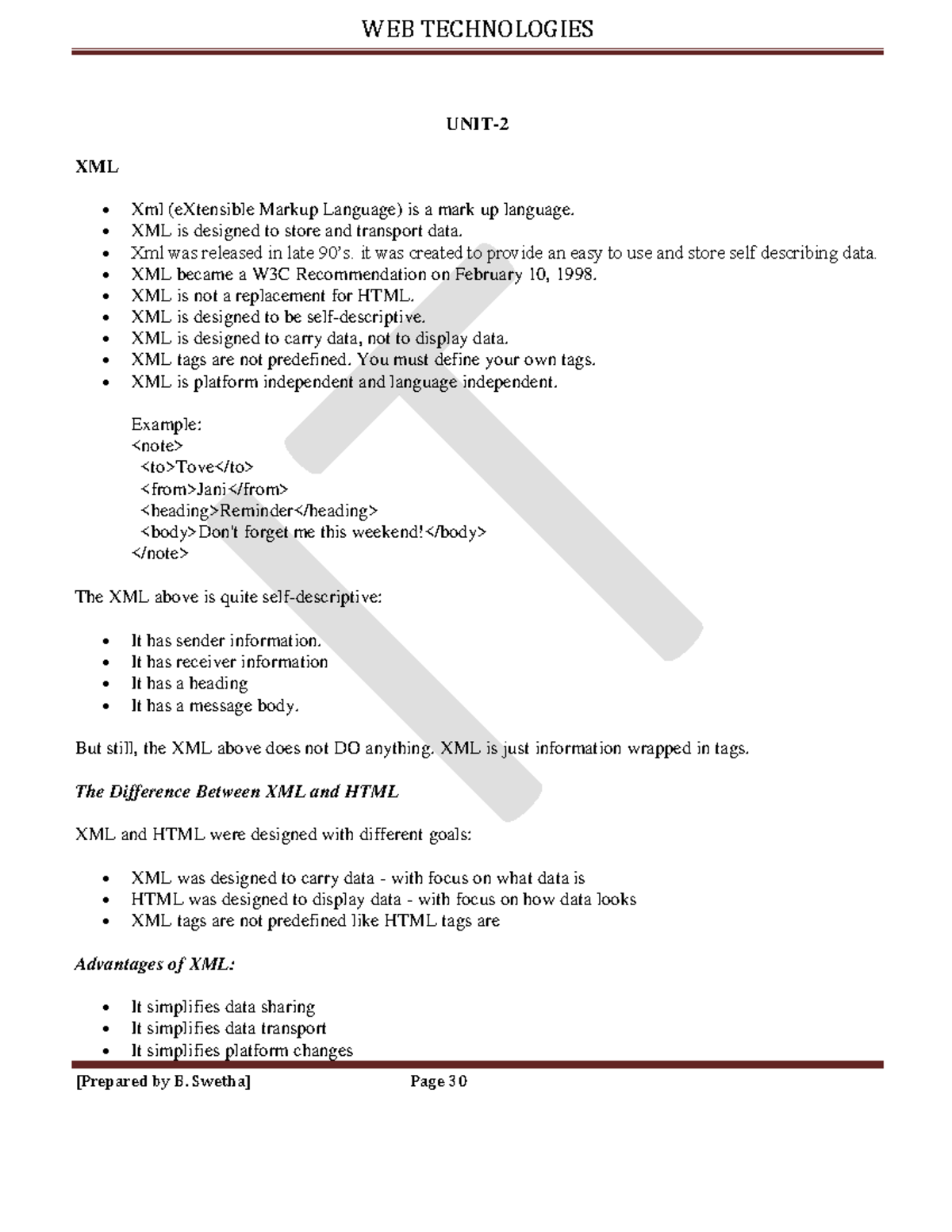 Wt xml pdf - .vvvvvvv - UNIT- 2 XML Xml (eXtensible Markup Language) is a mark up language. XML ...