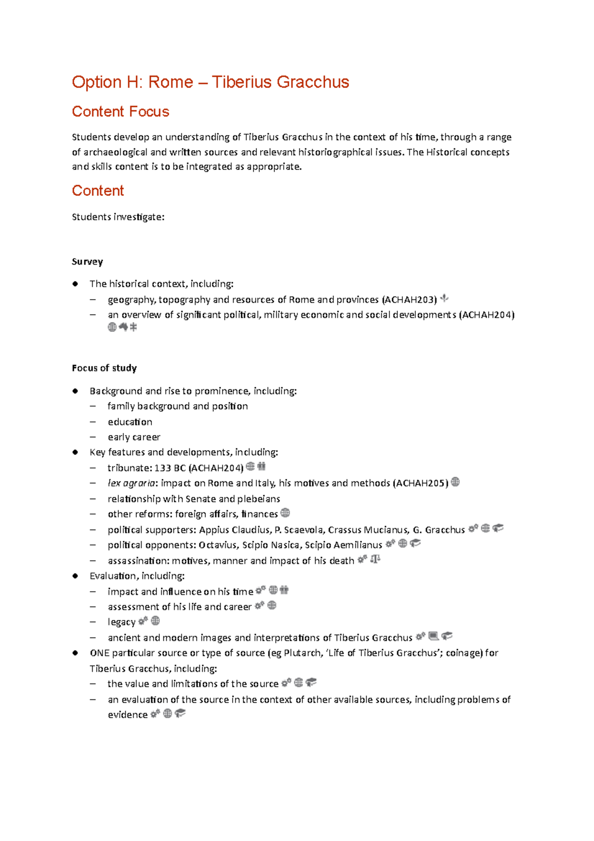 Tiberius Grachus doc - Option H: Rome – Tiberius Gracchus Content Focus ...