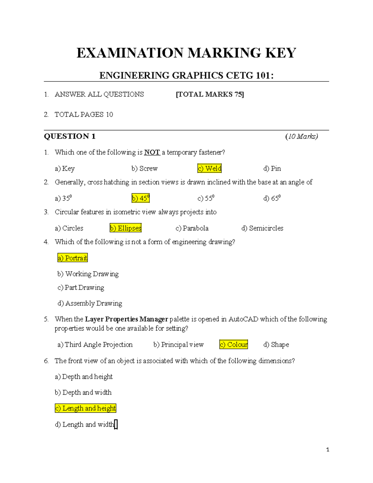 EXAM Answer Model - EXAM PREP INFORMATION - EXAMINATION MARKING KEY ...