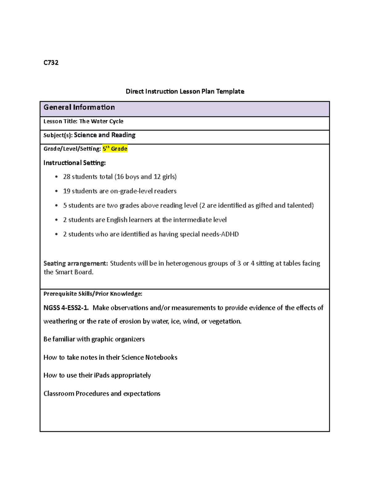 Task 2 La Lesson Plan C365 Wgu Lesson Plan Name