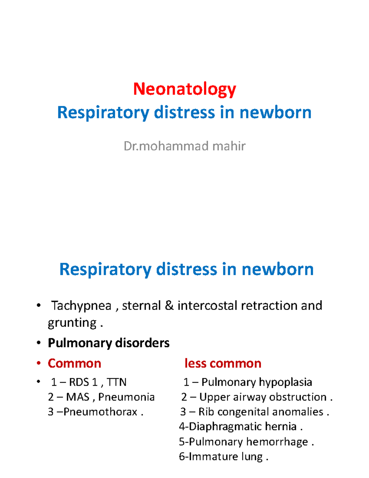 Neonatology Respiratory distress in newborn - Neonatology Respiratory ...