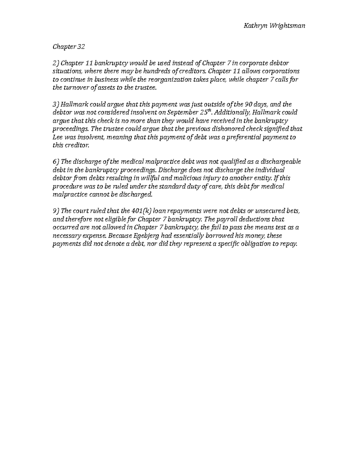 Chapter 32 HW - Professor Joesph Irvine - Kathryn Wrightsman Chapter 32 ...