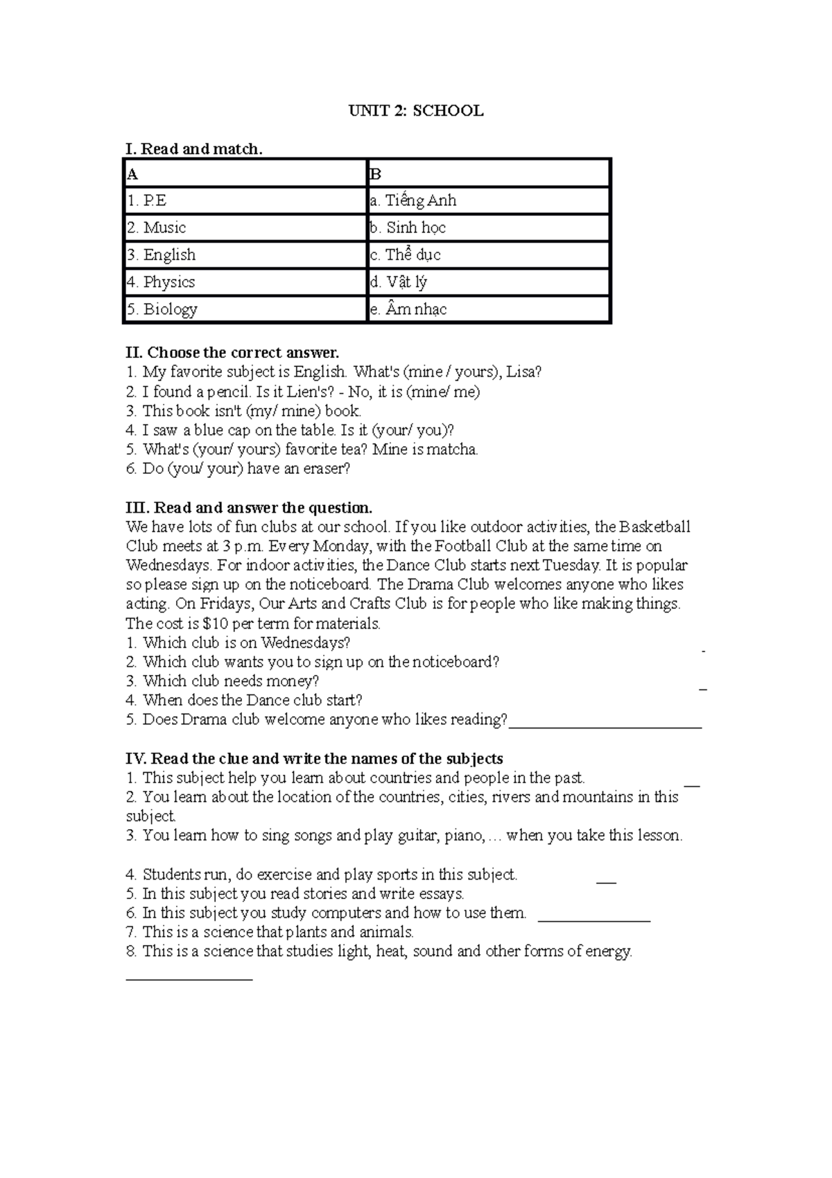 UNIT 2- Exercises - recognize simple present tense - UNIT 2: SCHOOL I ...