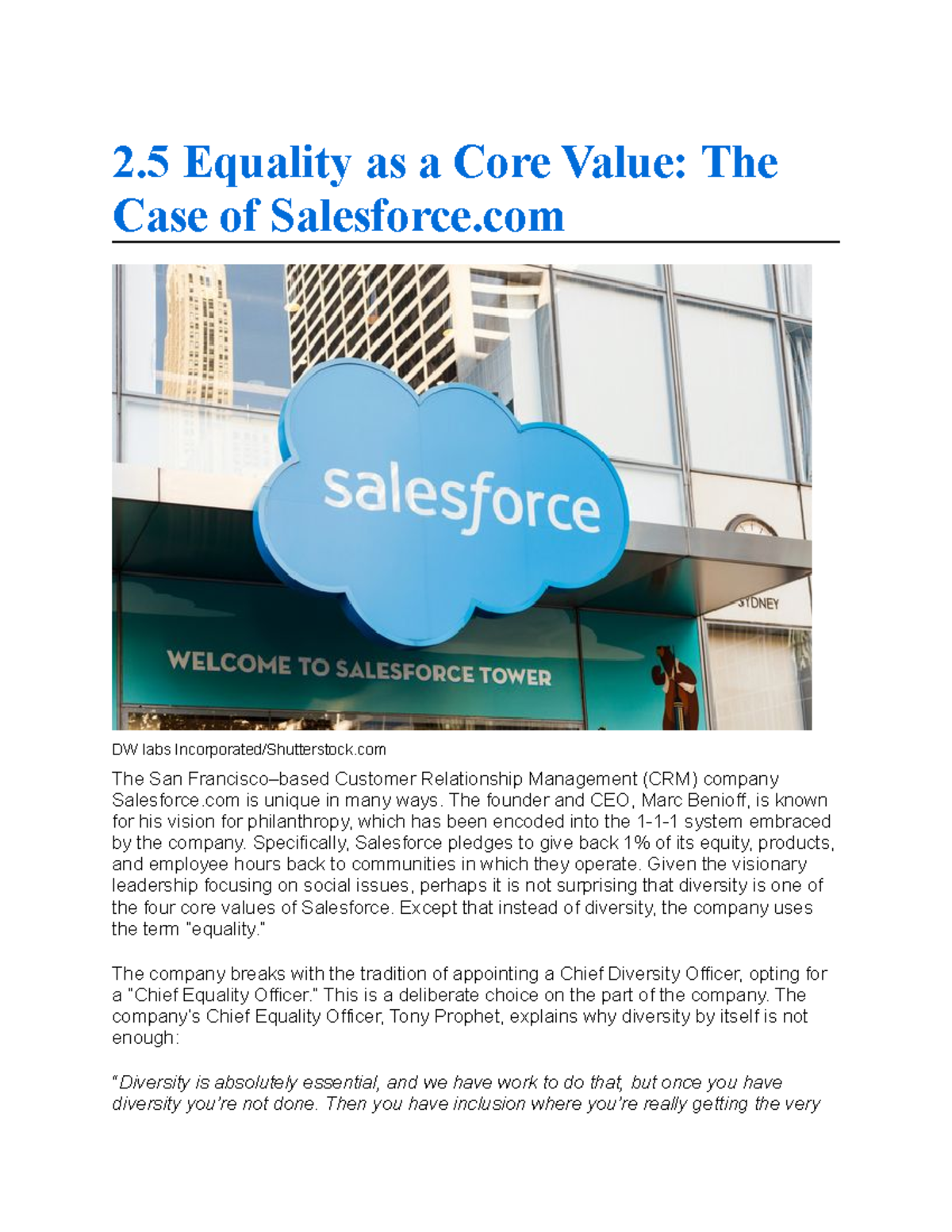 Equality as a Core Value - The Case of Sales Force - Organizational ...