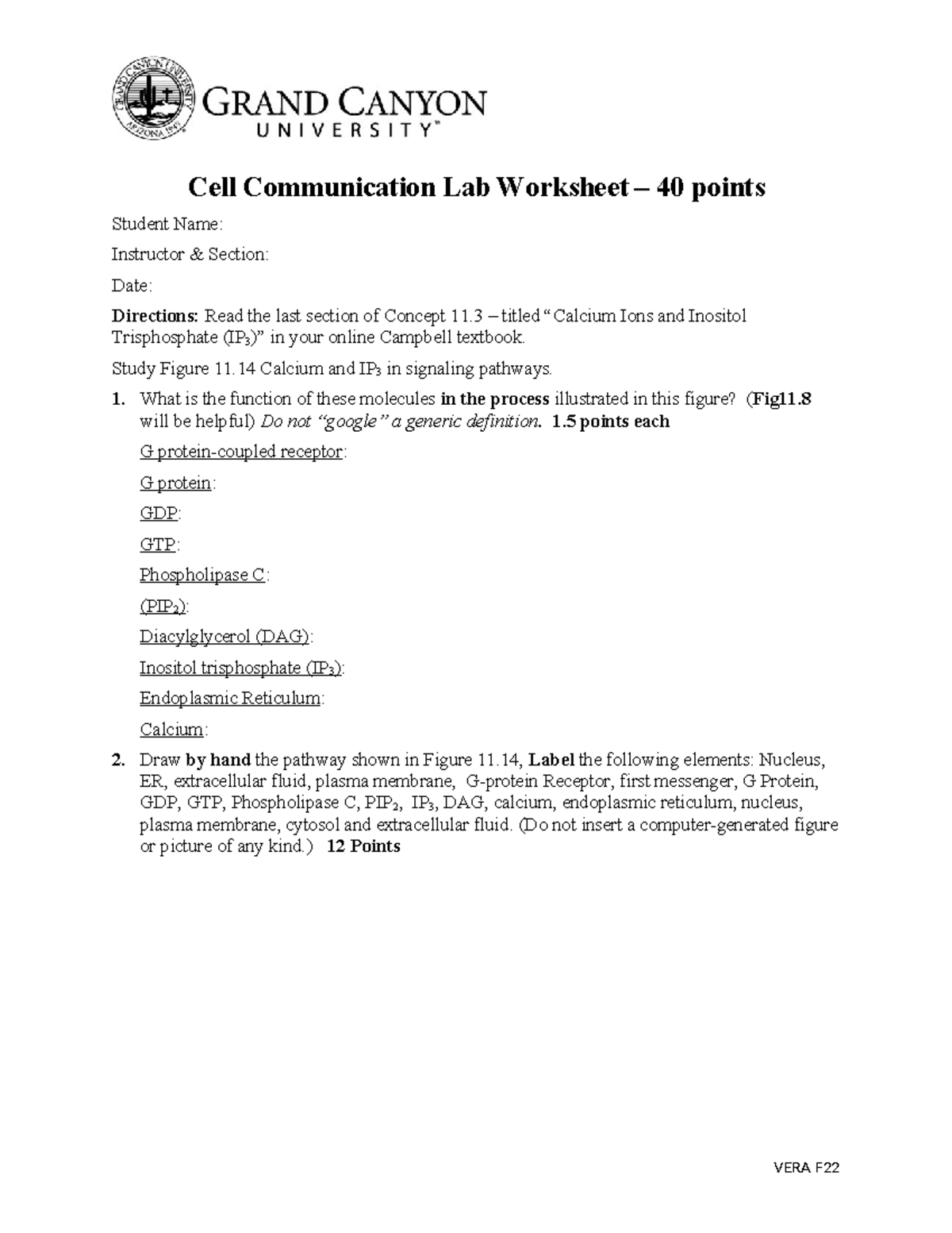 F22 Cell Signaling Wrksht - Cell Communication Lab Worksheet – 40 points Student Name ...