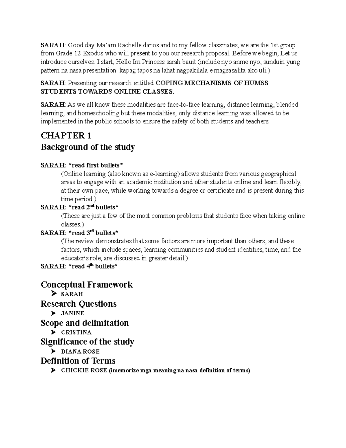 Proposal-Defense - Jsjdjf - SARAH: Good day Ma’am Rachelle danos and to ...