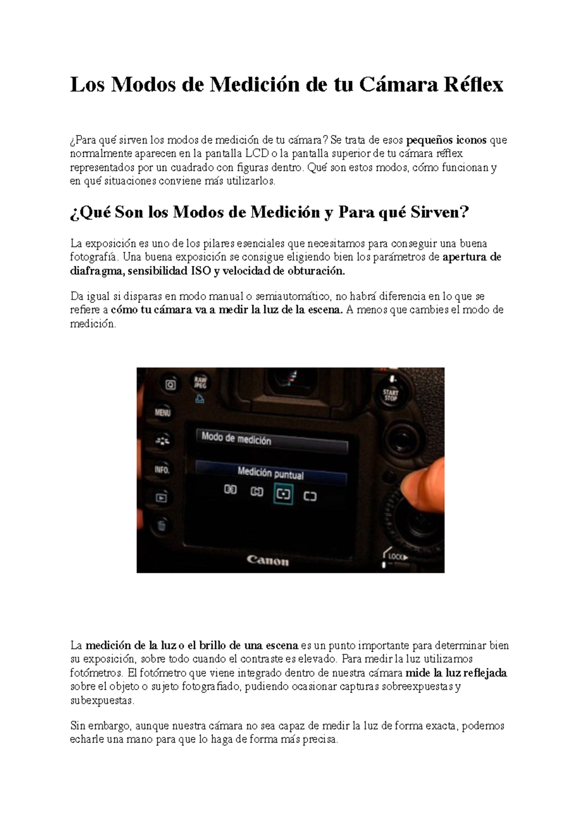 Medición de la exposición - Los Modos de Medición de tu Cámara Réflex ...