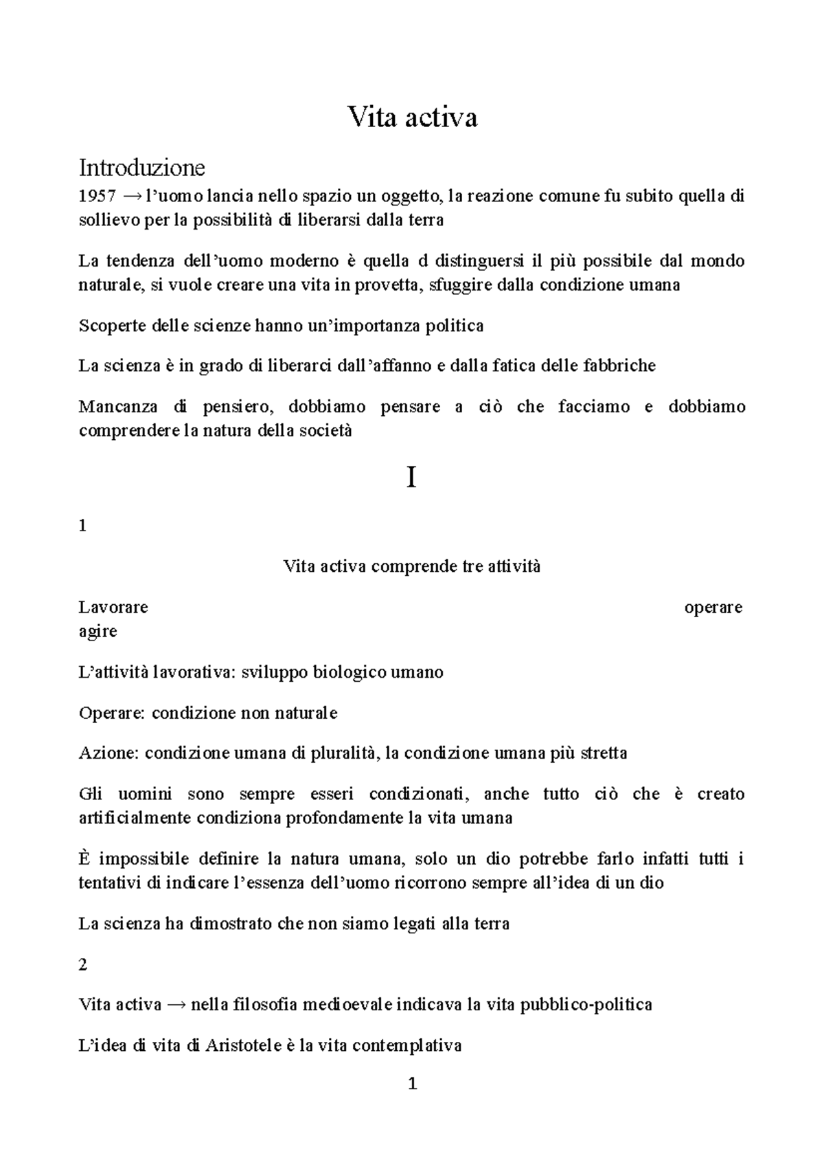 Vita activa riassunto completo - Vita activa Introduzione 1957 → l’uomo ...