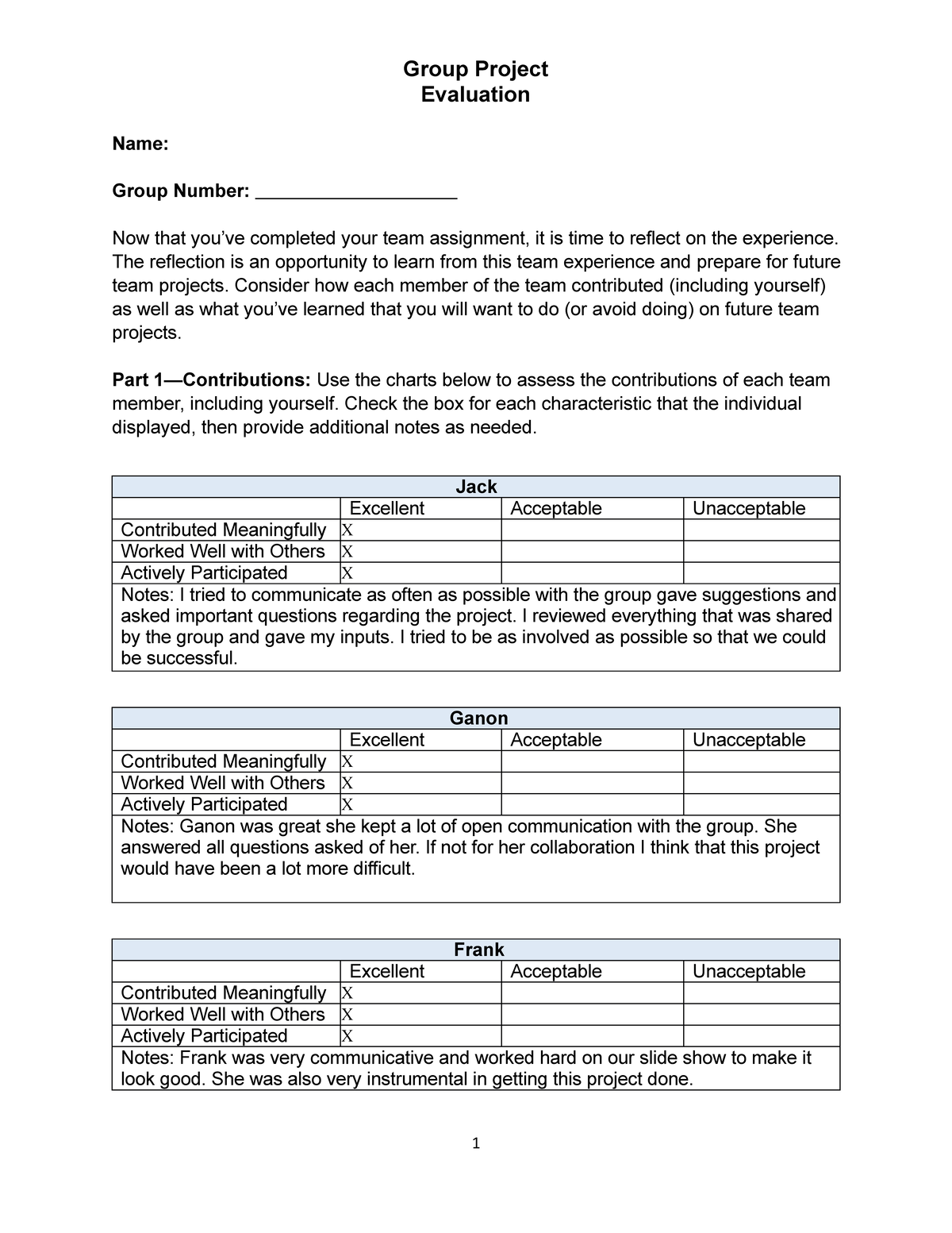 Group Project Reflection - Name: Group Number: Now that you’ve ...