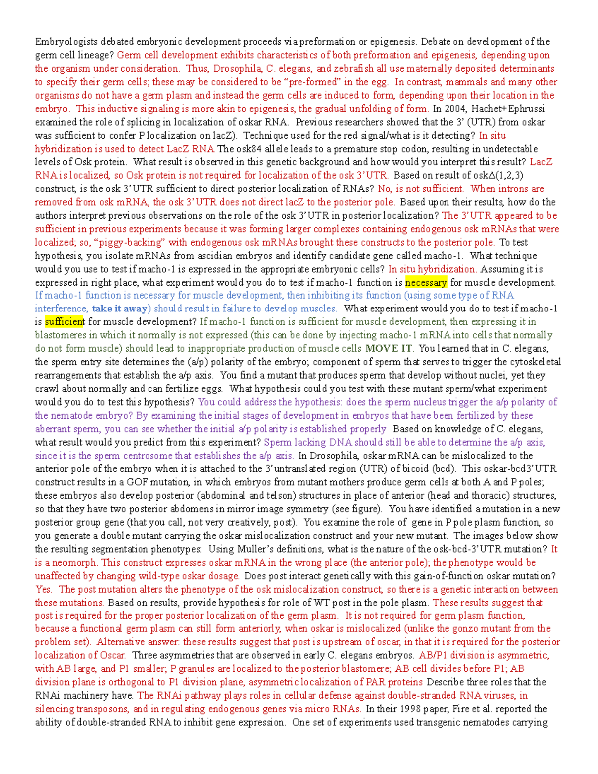 MCB 410 Exam 1 cheat sheet - Embryologists debated embryonic ...