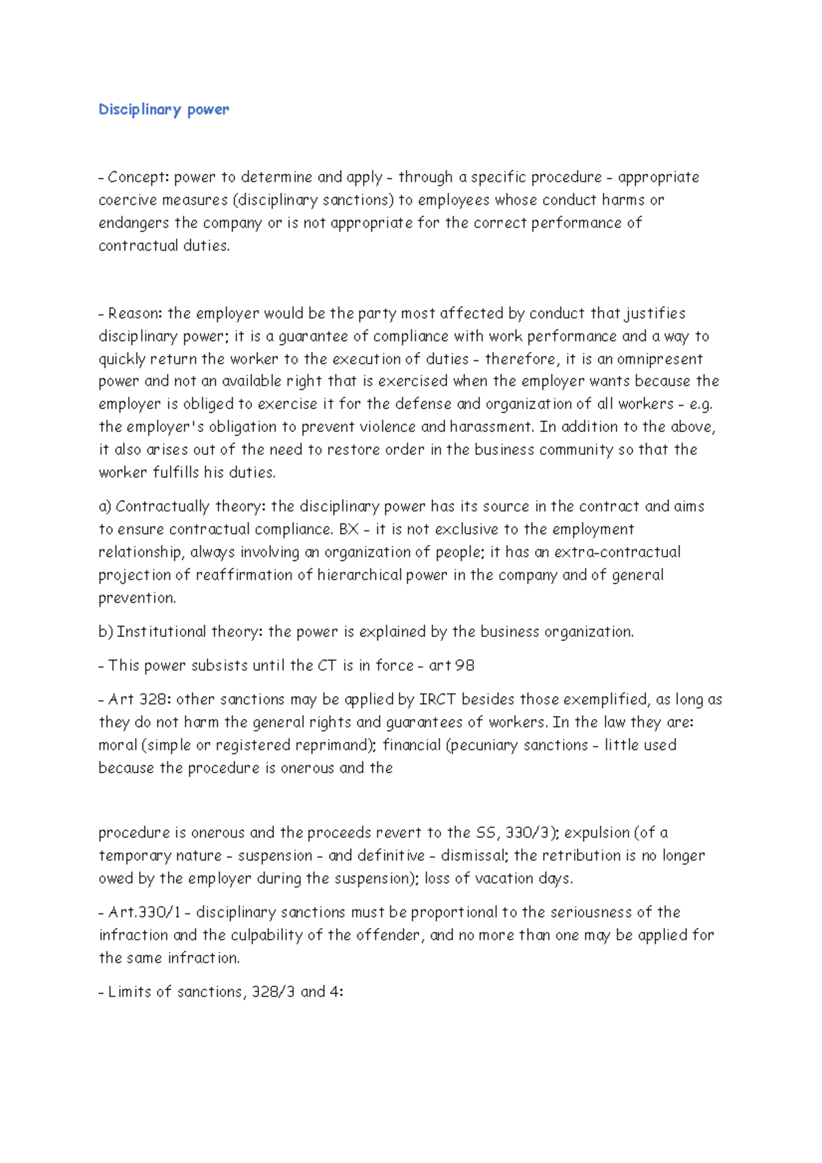 Disciplinary power 2 - Summaries Labor law University of Memphis ...