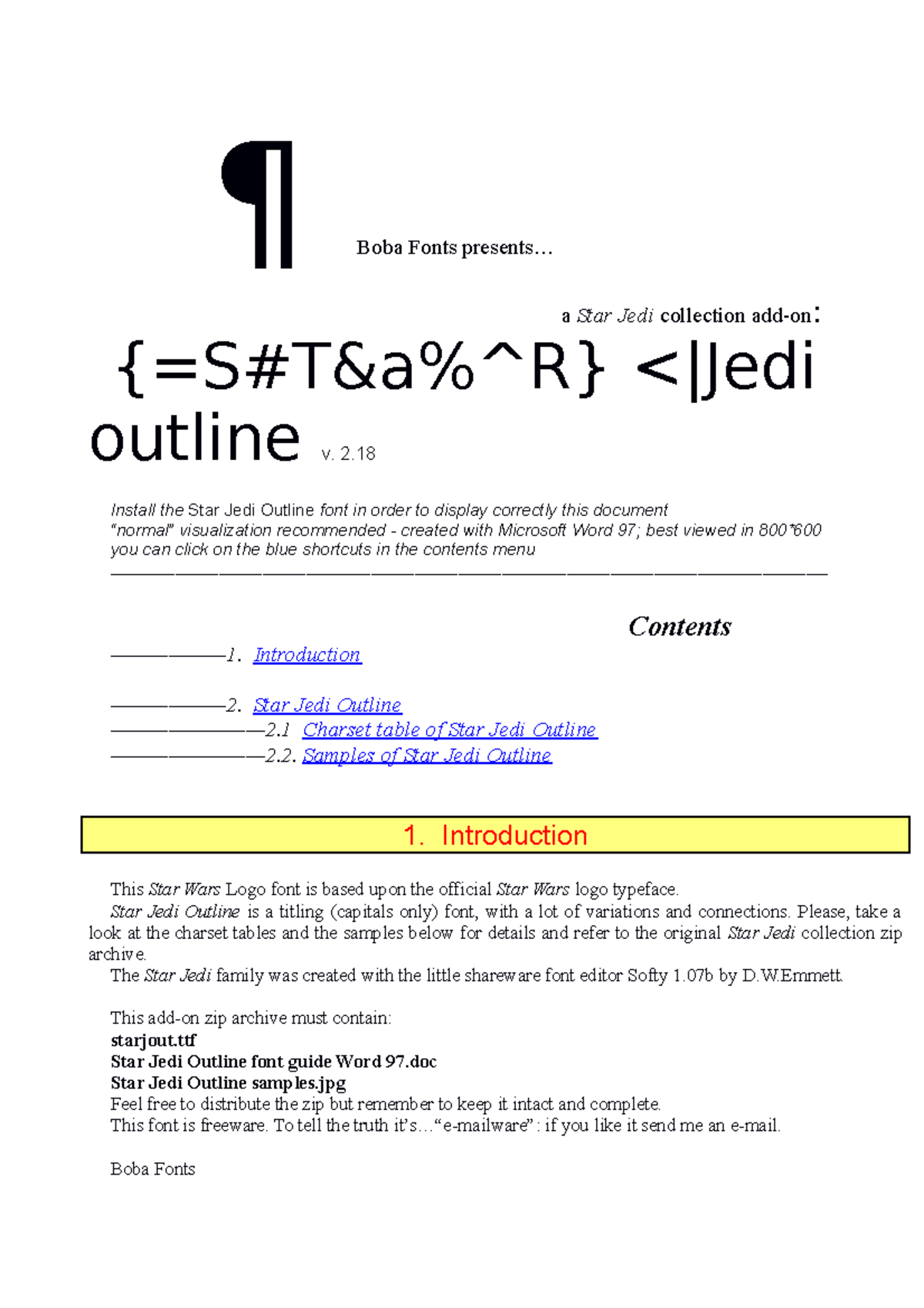 Star Jedi Outline font guide Word97 - ¶ Boba Fonts presents... a Star ...