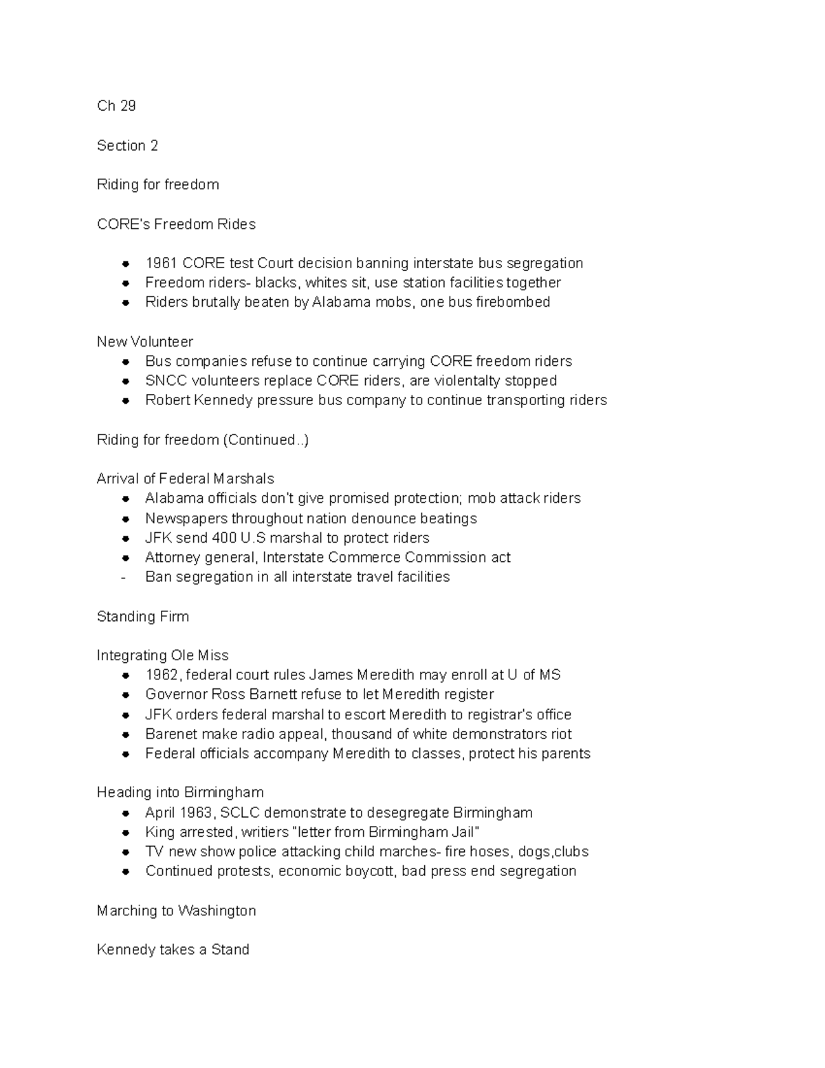 Ch 29 History Notes - Ch 29 Section 2 Riding for freedom CORE’s Freedom ...
