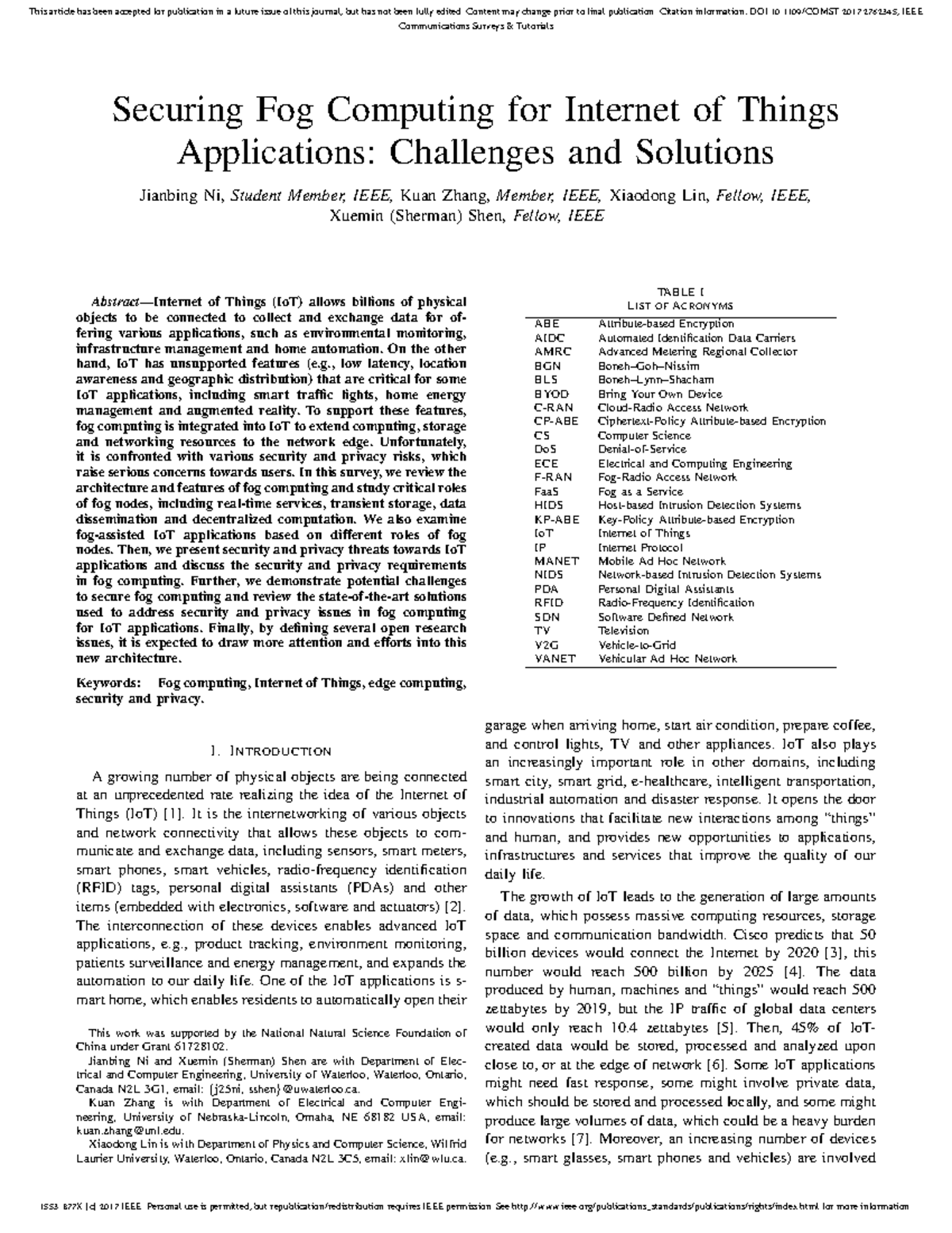 Fog4 - FOG - Communications Surveys & Tutorials Securing Fog Computing ...