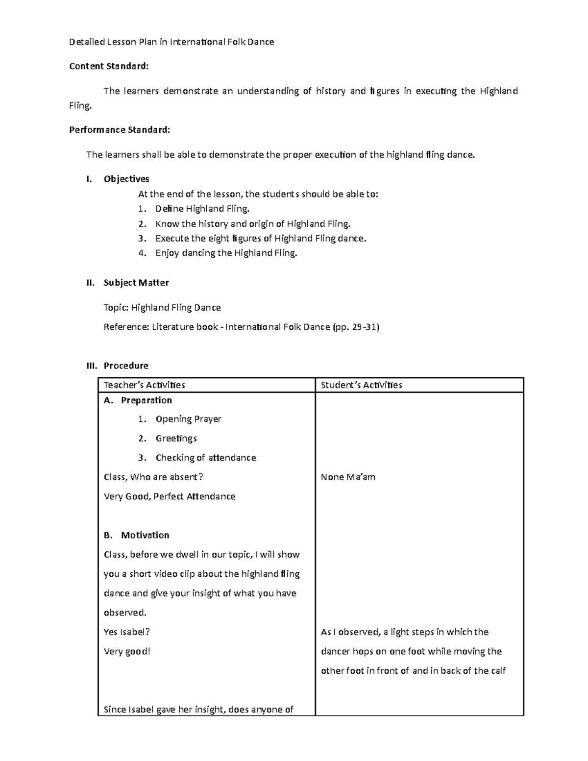 Detailed Lesson Plan in Highland Fling - Detailed Lesson Plan in ...