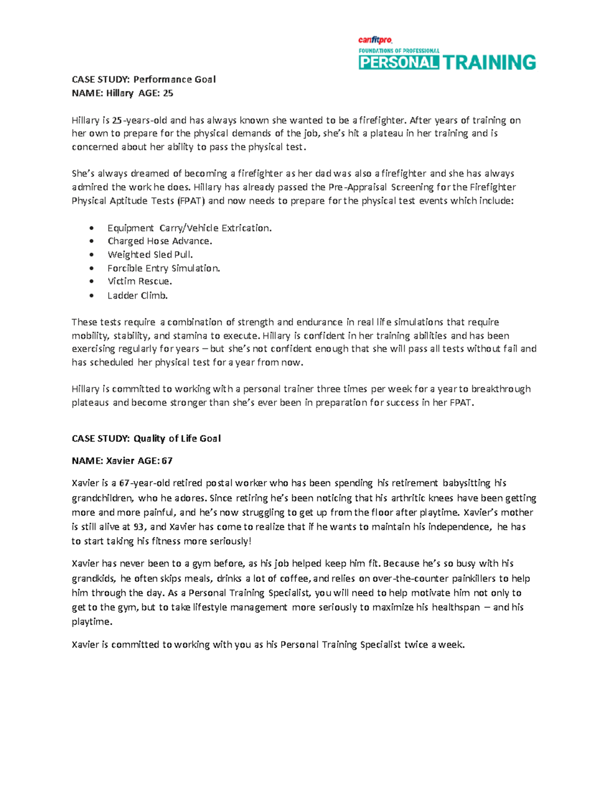 2. Case Study Back Stories PTS Course - CASE STUDY: Performance Goal ...