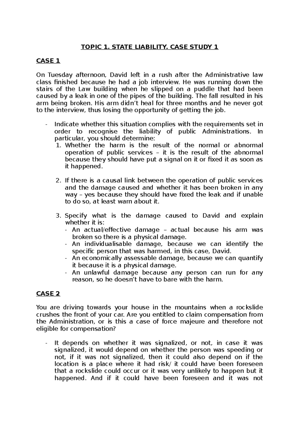 Topic 1. CASE Study 1 - admin ii practice - TOPIC 1. STATE LIABILITY ...