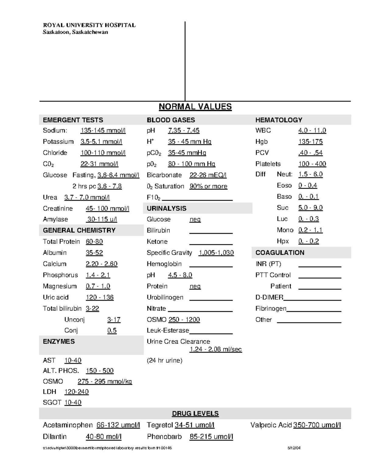 Lab Values - s:\no\ruh\p\w\3000\berniem\forms\phoned laboratory results ...