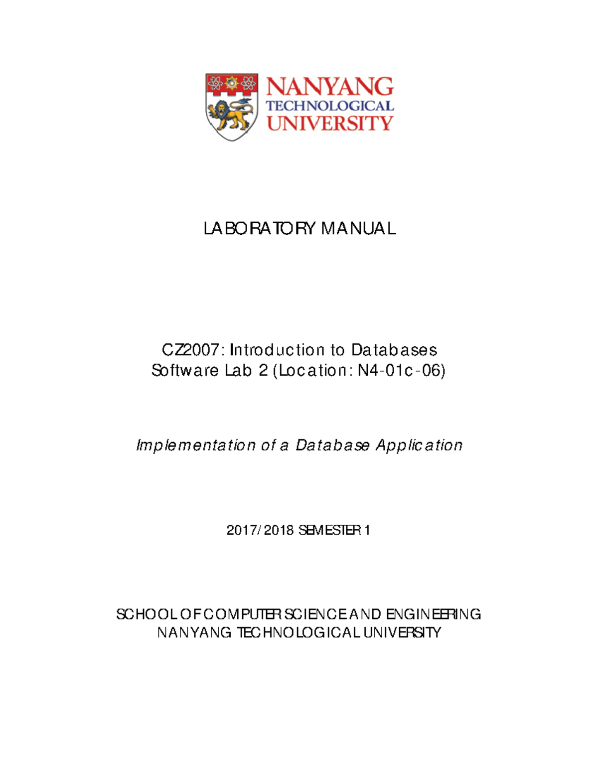 Implementation of a Database Application - LABORATORY MANUAL CZ2007: Introduction to Databases ...