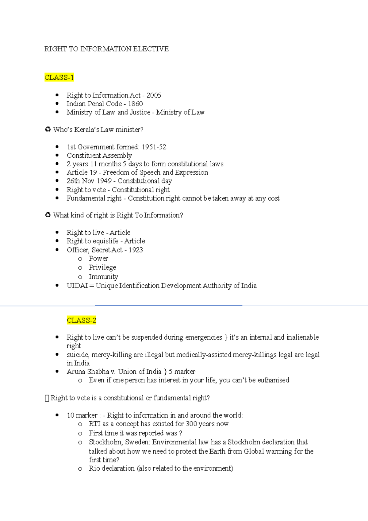 Right To Information Elective Notes - RIGHT TO INFORMATION ELECTIVE ...