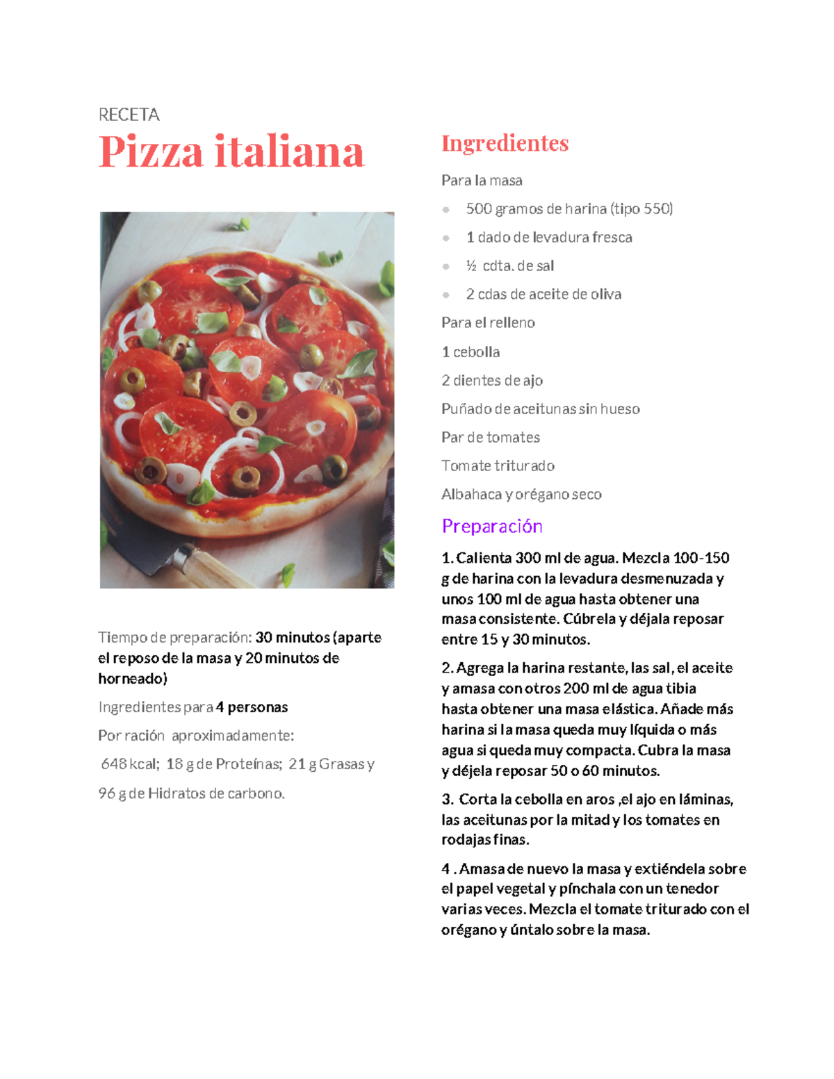 zappi 55 history - RECETA Pizza italiana Tiempo de preparación: 30 ...