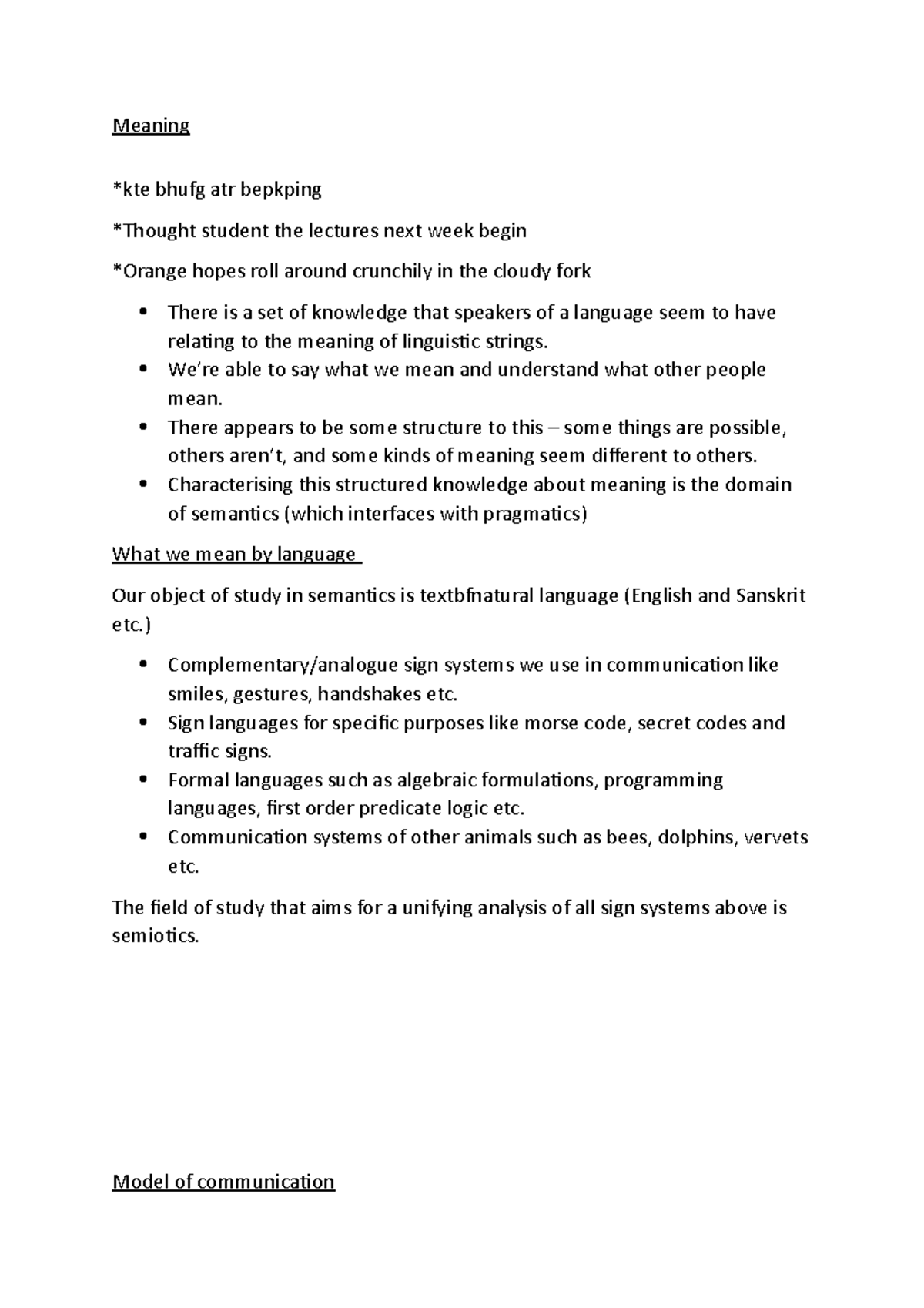 Lecture 1 - Meaning - Meaning *kte bhufg atr bepkping *Thought student ...