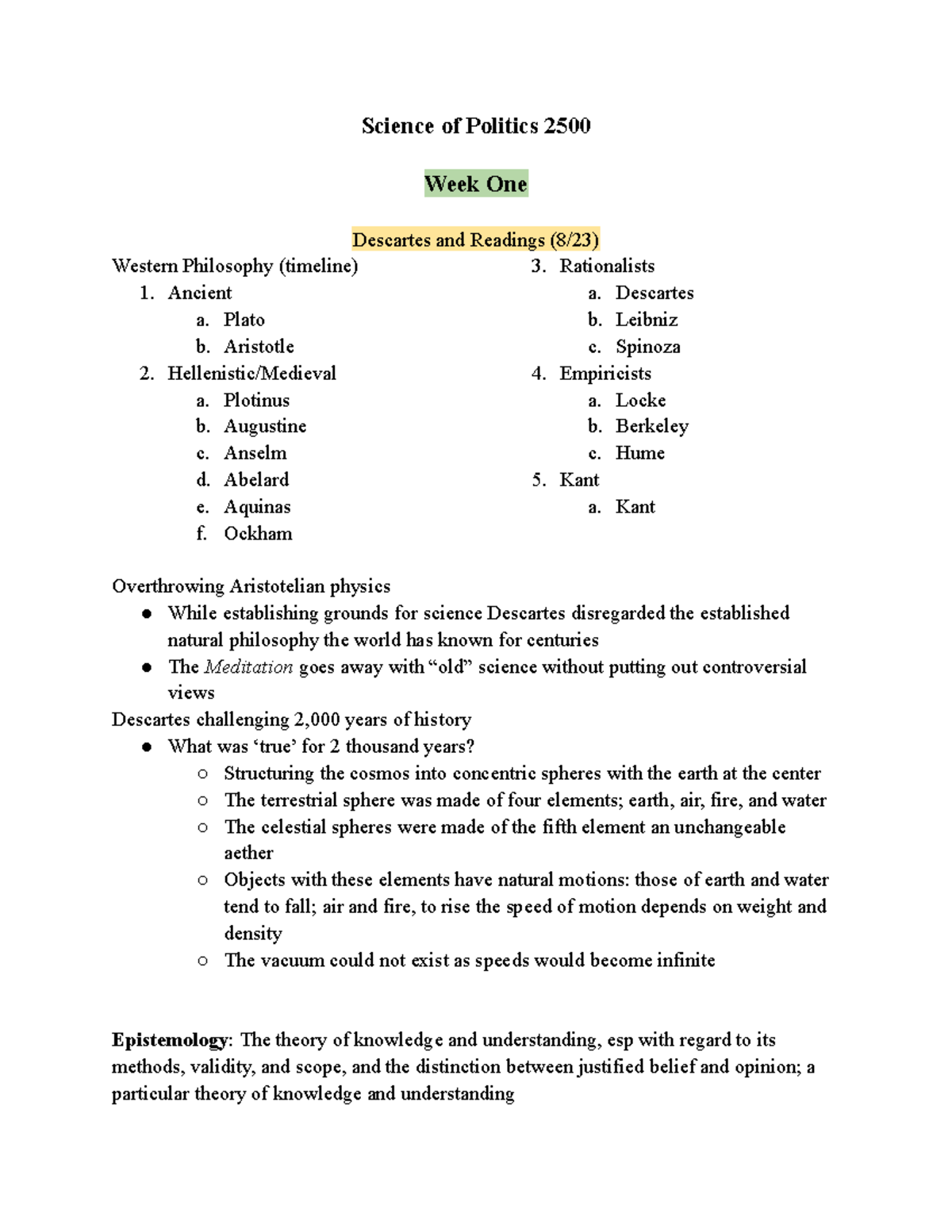 Science of Politics 2500 - Science of Politics 2500 Week One Descartes ...